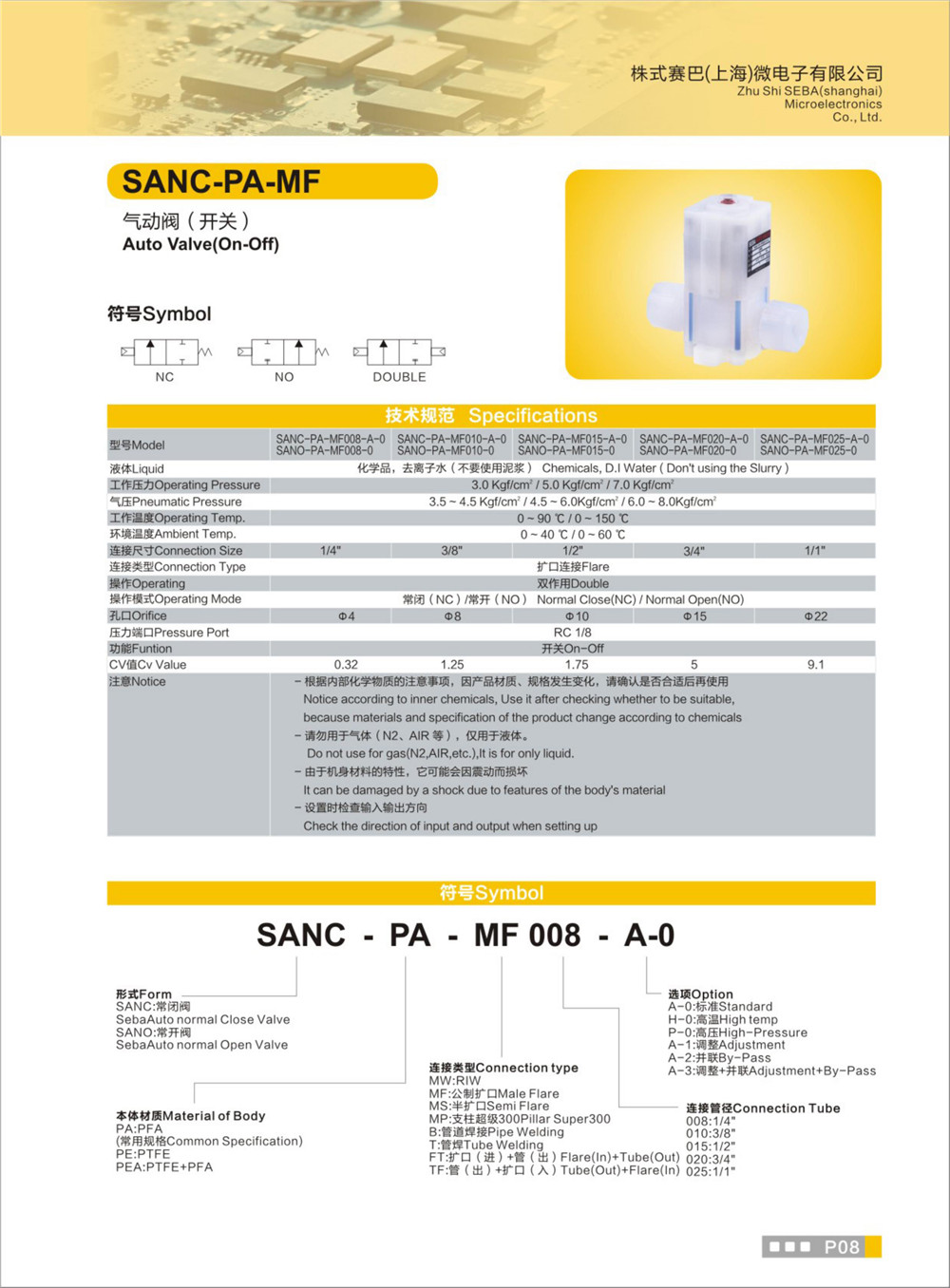 SANC-PA-MF 气动阀(开关)-株式赛巴(上海)微电子有限公司